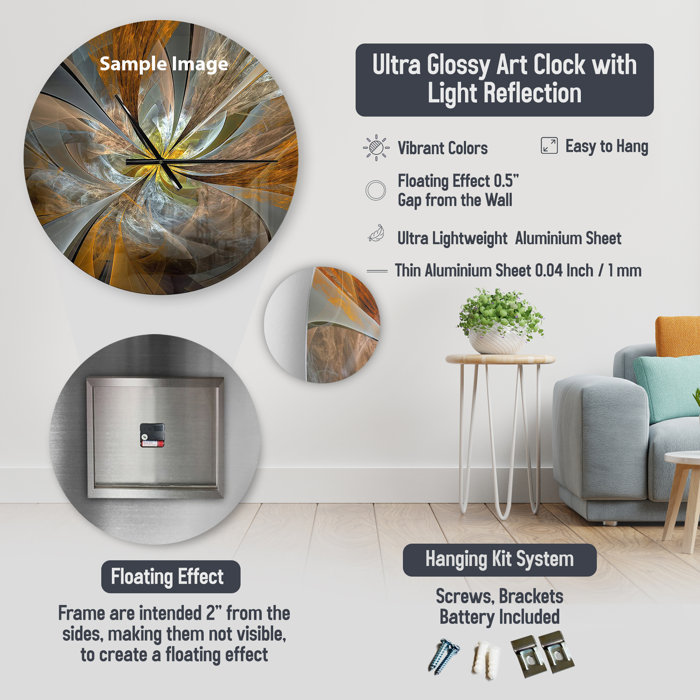 DesignArt Ancient Opulence Retro Gold Abstract Metal Wall Clock | Wayfair